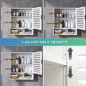 SMIBUY Bathroom Cabinet Wall Mounted, Bamboo Over-The-Toilet Storage Organizer, Space Saver Medicine Cabinet with 2 Door and Adjustable Shelves (White)