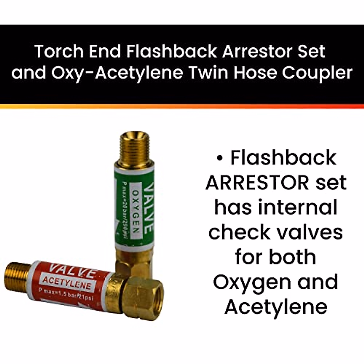Hot Max 24011/24131 Torch End Flashback Arrestor Set and Oxy-Acetylene Twin Hose Coupler/Union Bundle
