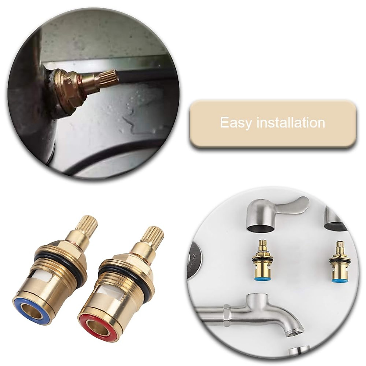 PENKOHOME 1 Pair Replacement Ceramic Tap Cartridge Valves 1/2" Quarter Turn Disc Cartridge Faucet Valves for Bathroom Kitchen Tap(Hot & Cold)