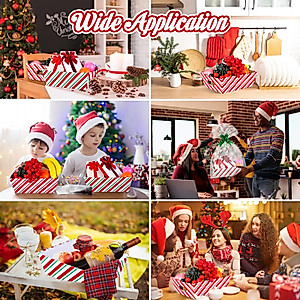 12 Pcs Christmas Basket For Gifts Empty Kit 9.8 x 8.3'' Red Green Candy Stripes Cardboard Basket to Fill Bulk with Handle Shrink Wrap Bags, Pull Bow, Raffle Gift for Holiday Xmas Decorations