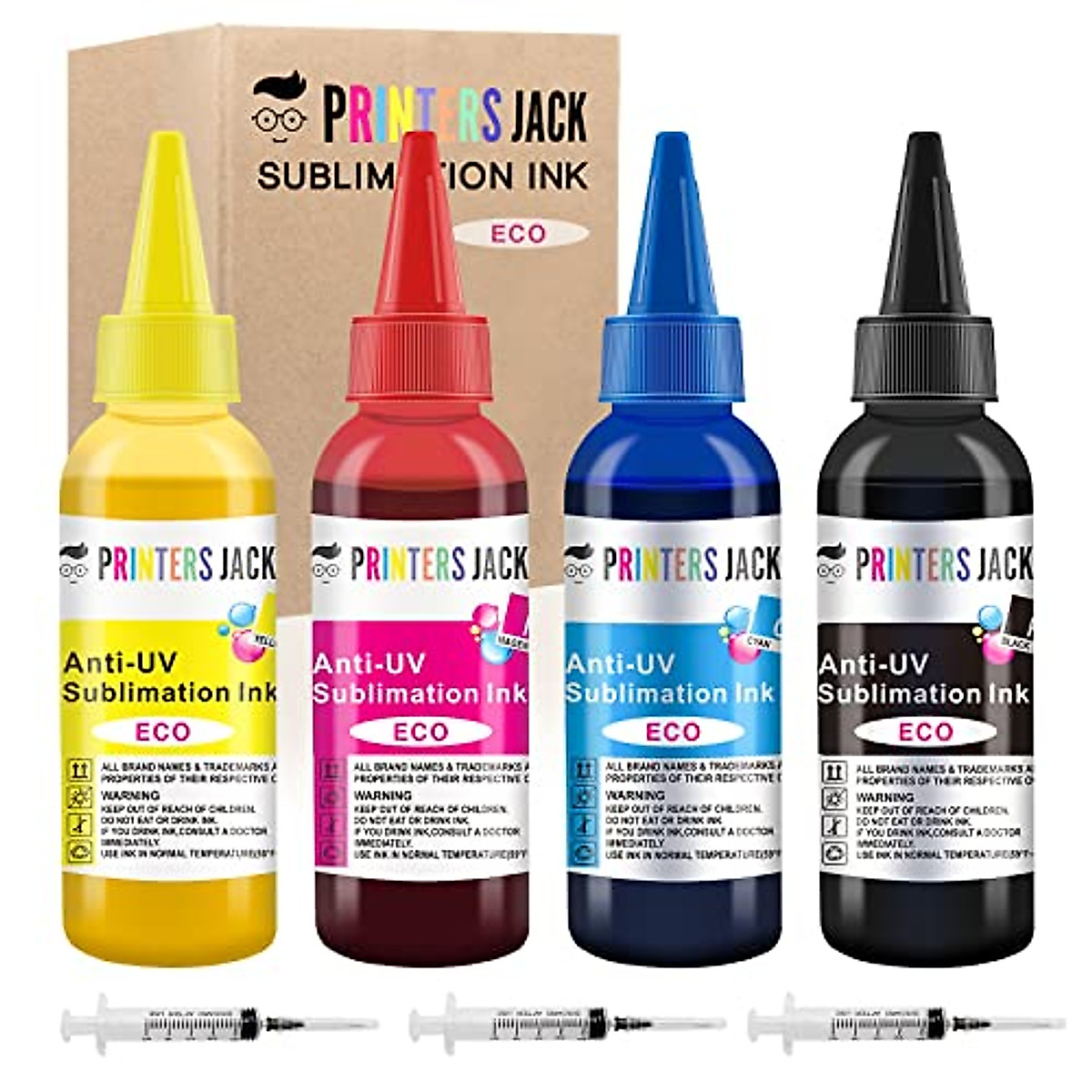 Printers Jack Sublimation Ink Refill Eco for Epson EcoTank Supertank Printers ET-2720 ET-2760 ET-2750 ET-15000 ET-4700 ET-3760 WF-7710 WF-7720 400ml/Anti-UV/Eco Series/Offer Free ICC