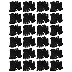 Handepo 24 Pairs Fingerless Gloves Winter Knit Gloves for Women Warm Half Finger Gloves Stretchy Gloves for Men (Black)