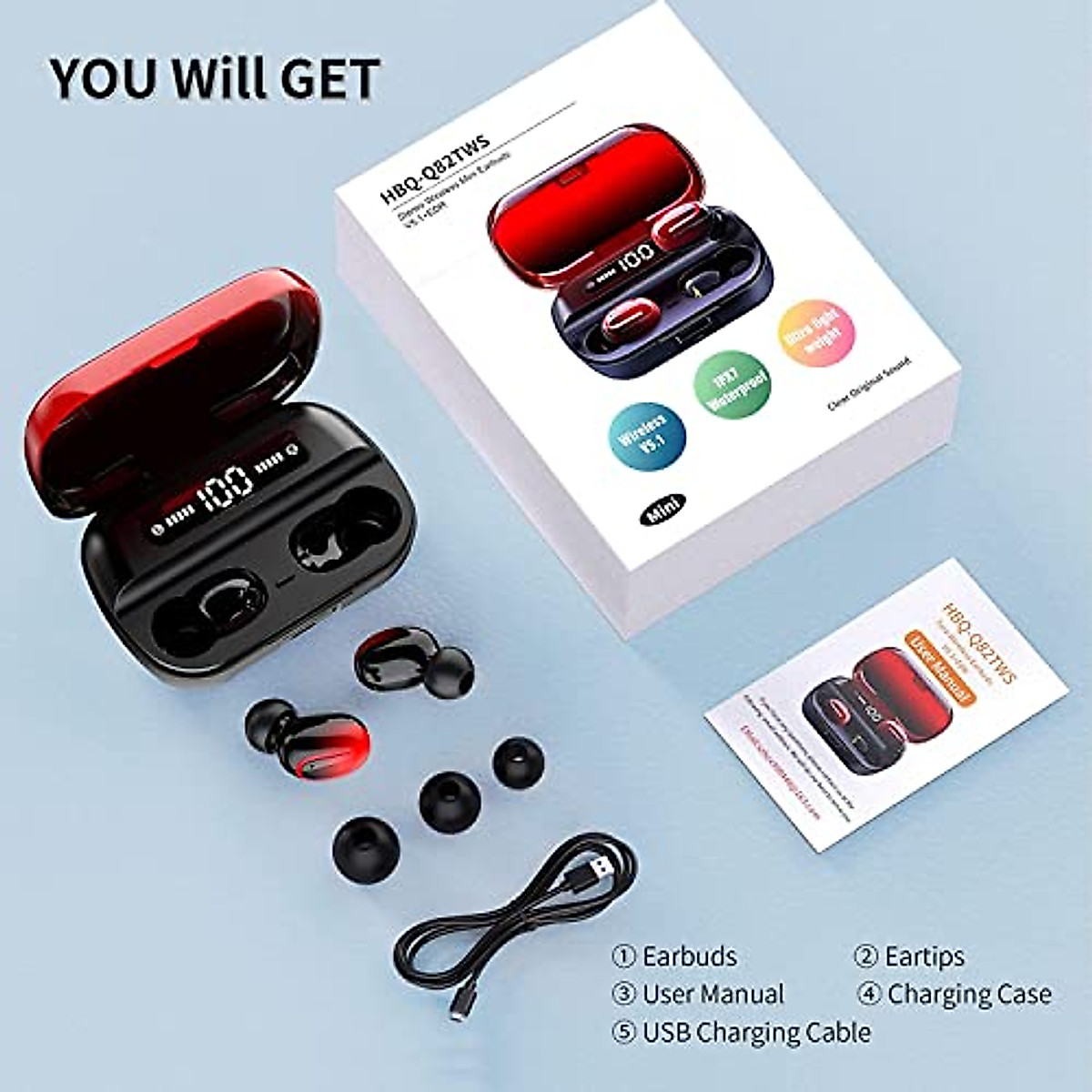 zivsivc Wireless Ear Buds, Bluetooth 5.1 in-Ear Earphone,IPX7 Waterproof Headphones,Ear Buds Wireless Bluetooth Earbuds,Noise Cancelling Earbuds,100Hrs Playtime with Charging Case for iPhone Android
