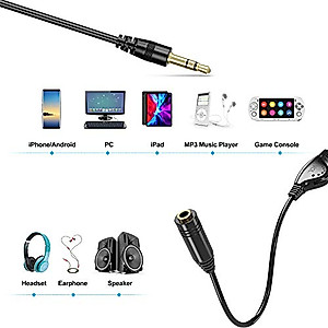 PChero 3.5mm Headphone Extension Cables, 2pcs 3.5mm Male to Female Stereo Audio Extension Cord with Volume Adjustment Control for Smartphone Tablets MP3 Players - 10inch