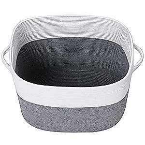 22”x14”x18” Rectangular Extra Large Storage Basket with Lid, Cotton Rope Storage Baskets, Laundry Hamper, Toy Bin, for Toys Blankets Storage in Living Room, Baby Nursery, Grey Basket with Lid