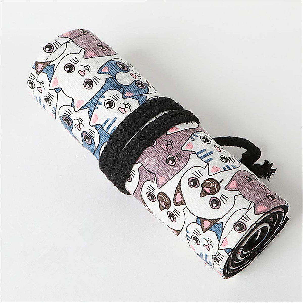 Funny live 24/36/48/72 Slots Colored Pencil Wrap Roll up Pen Holder Case Drawing Coloring Pencil Roll Organizer Stationery Case for Student Artist Traveler (Big-Head Cats, 72 Slots)