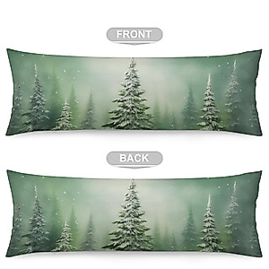 Green Pine Trees with Snowflakes Body Pillow Cover Pillowcase 20 x 54 Zippered Pillow Cover Coniferous Trees Forest Winter Snow Landscape Green Long Body Pillow Case Cover Polyester Decorative