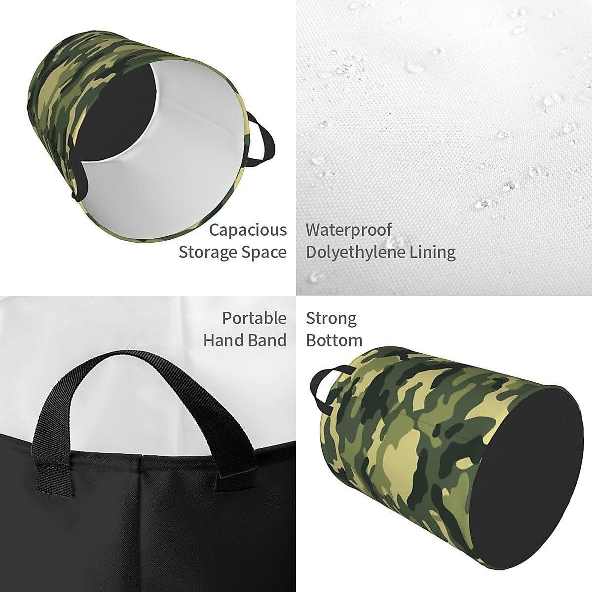 Gbuzozie Camouflage Print Round Laundry Hamper Green Camo Storage Basket Toys Clothes Organizer Bin For Home Bathroom Bedroom Dorm Nursery, 38l