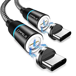 CAFELE Magnetic Type c Cable,【2 Pack 6.6ft】 Magnetic USB C Cable with Led Light, Support QC 3.0 Fast Charging & Data Transfer, Nylon Braided Magnet Phone Charger Cord for Type C Devices - Black