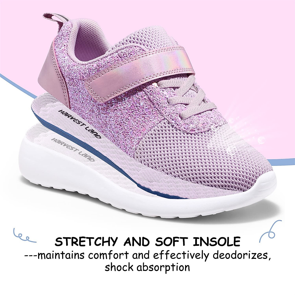 Harvest Land Kids Glitter Tennis Shoes Slip-On Toddler Fashion Sneakers Running Shoes with Woven Breathable Sports Shoes for Girls Hook-Loop Outdoor Casual, Purple, US2