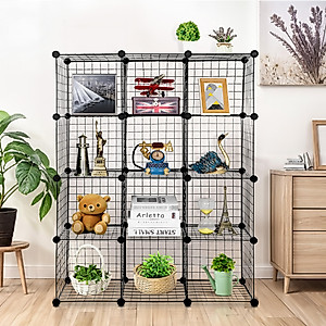 SUPER DEAL Metal Wire Cube Storage Organizer, 12 Cubes DIY Modular Cabinet Bookcase Bookshelf Shoe Rack Stackable Wire Cube Closet for Home, Office, Living Room, Bedroom