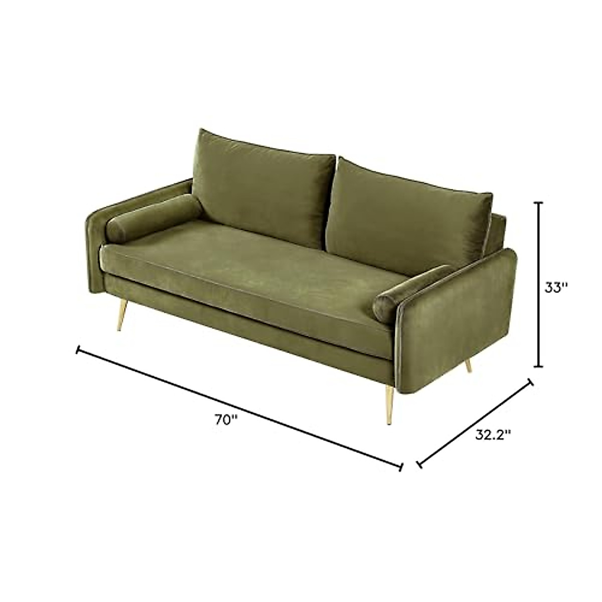 Container Furniture Direct Kent Modern Sofa, European Style Velvet Living Room Furniture with Tapered Legs, Vintage Flair, and Sleek Design, Couch, Olive Green