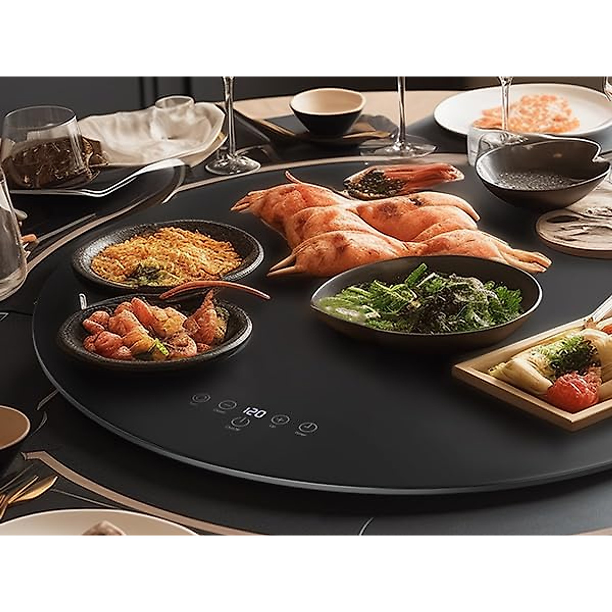 SOPINWAEH Electric Circle food Warming Tray，Auto-Turntable 360°Rotation, Food Warmer for House Parties, Chafing Dishes for buffet,9 Temp Settings, Heating Food 24in