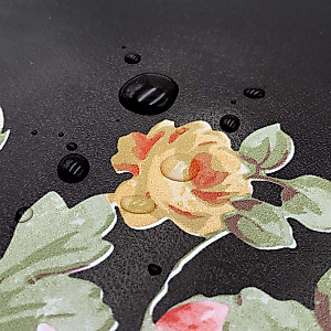 Yifely Floral Shelf Liner Black Drawer Cover Paper Self-Adhesive Rental House Furniture Decoration DIY Table Surface 17.7 inch by 9.8 Feet