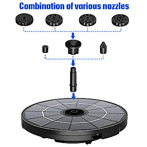 AISITIN 2.8W Solar Fountain Pump for Water Feature with 3.9ft Cord, Solar Bird Bath Fountain with 6 Nozzles, Solar Powered Water Fountain for Bird Bath, Garden, Ponds Fish Tank and Outdoor