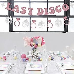 Rose Gold Glitter Last Disco Banner Garland for Space Disco Cowgirl Western Bachelorette Party Decorations Supplies