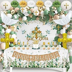 Baptism Party Decorations Mi Bautizo Party Supplies First Communion Decor Boys Girls Baby Shower Christening Decorations God Bless Backdrop Tablecloth Banner Balloons Garland (Baptism-01)