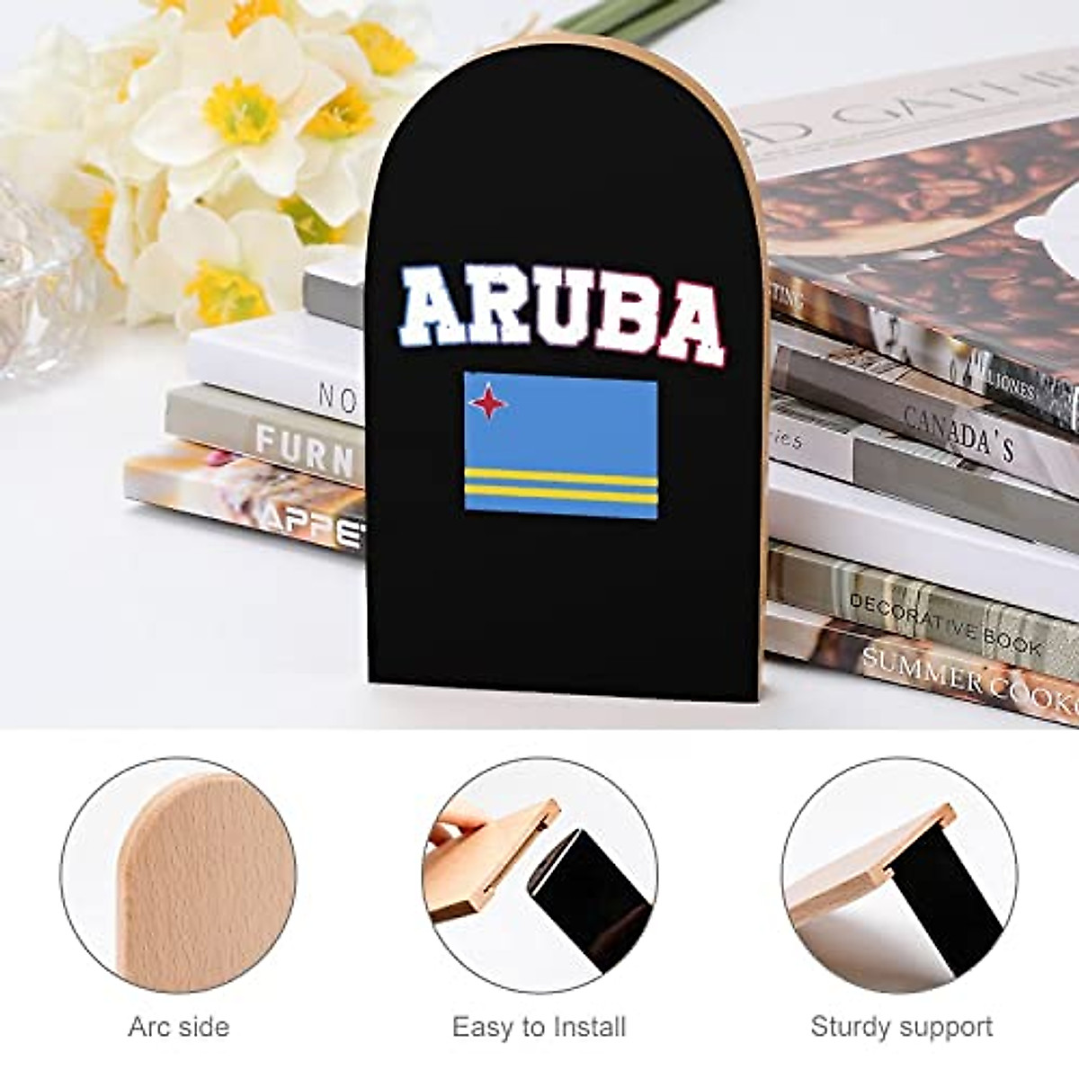 Aruba Flag Wood Book Ends for Shelves Non-Skid Bookend Book Stand Book Holder Stopper for Home Office School