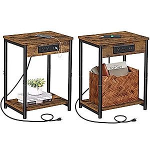 TUTOTAK End Table with Charging Station, Set of 2 Side Table with 2 USB Ports and 2 Outlets, 21.8”H 2-Tier Nightstand with Storage Shelf, Sofa Table TB01BB029