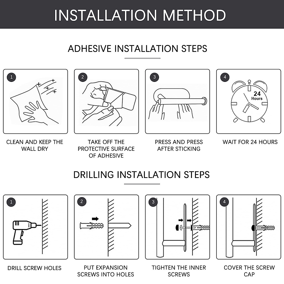 EARTHALL Hanging Paper Towel Holder Under Cabinet no Drilling, Black Hand Towel Holder for Bathroom Wall, Self Adhesive Paper Towel Holder Wall Mount, Paper Towel Rack for Kitchen/RV, Kitchen Decor