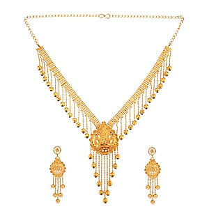 Efulgenz Indian Style Bollywood Fashion Gold Tone Wedding Bridal Pendant Locket Tassel Choker Collar Necklace Earrings Jewelry Set gold