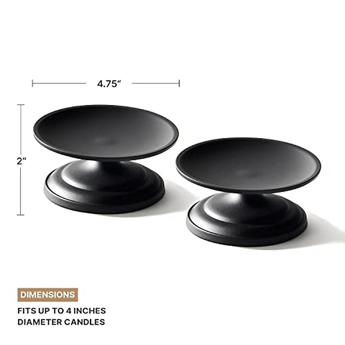 LampLust Candle Stands for Pillar Candles - 2 Pack, Matte Black, Fits up to 4 Inch Diameter Candles, Decorative Candle Plates for Modern Home Decor, 2 Inch Tall, Perfect for Wedding Centerpiece