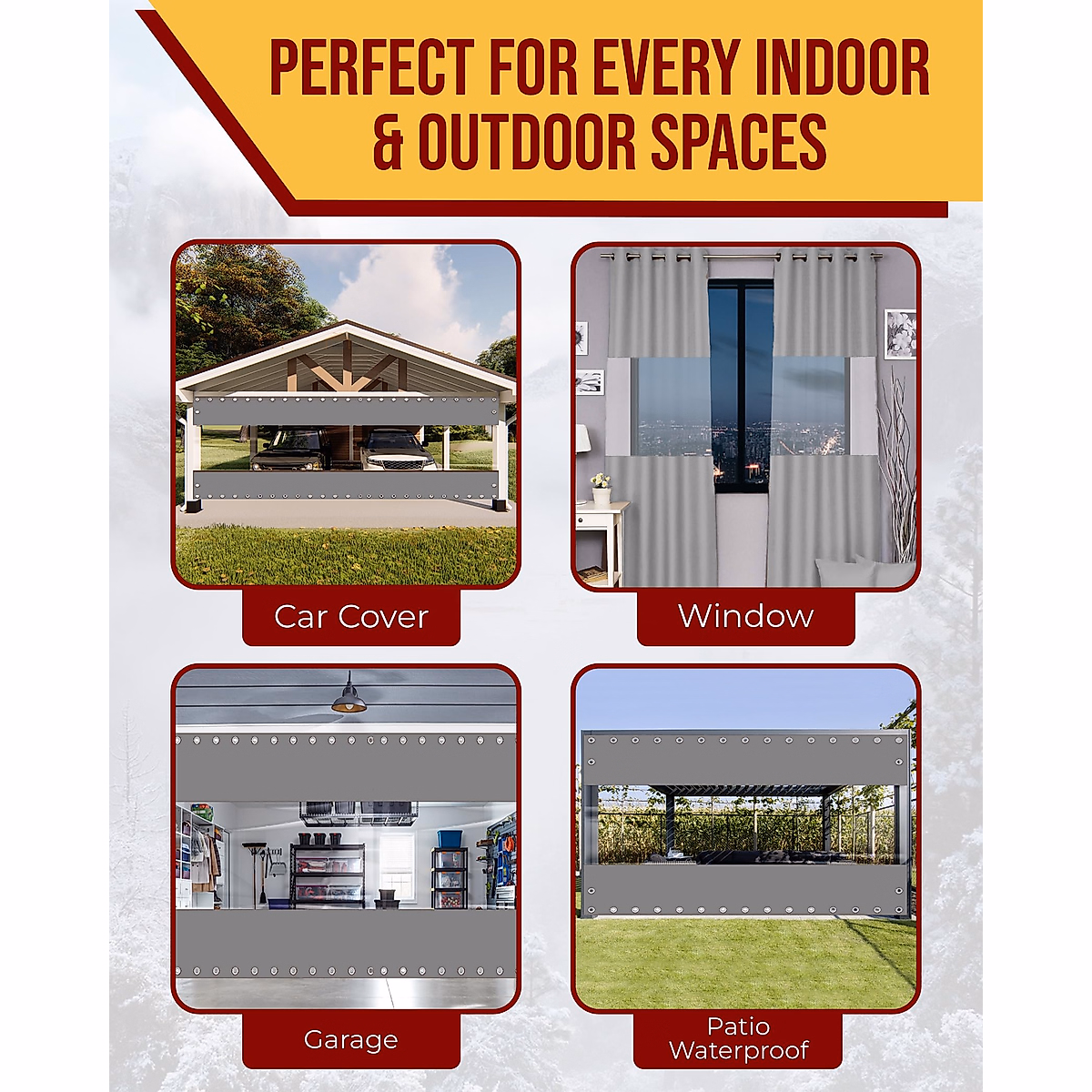 FoundGo 8'H x 10'W Vinyl Curtains for Patio 19oz, Outdoor Clear Vinyl Patio Enclosure,Heavy Duty Clear Tarp Waterproof Vinyl Tarps with Grommets for Pergola, Balcony,Porch,Gazebos，-4℉ Cold Resistant