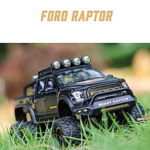 Monster Trucks for Boys - 1/24 Scale Die-Cast Metal Toy Car F150 with Sound and Light,Pickup Truck and Trailer Cars Toy Cars for 3+ Year Old Boys (Black)