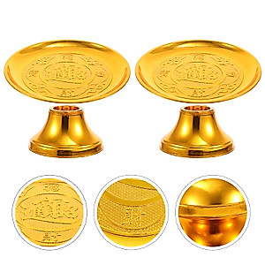 Wakauto 2pcs Buddhist Plate Offering Bowls Plate Golden Fruit Tray Food Dessert Snack Basket Blessing Tray for Altar Use Rituals Incense Smudging Decoration Ornament Golden Serving Bowls