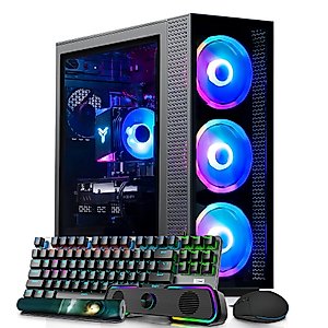 TJJ Neptune Gaming PC Desktop Computer - Intel Core i3-10105F 3.7GHz, AMD RX 5500XT 8GB (Beat GTX 1650), 16GB DDR4, 512GB NVME SSD, WiFi 6E, VR Ready, RGB Fans, RGB Keyboard & Mouse, Win 11 Pro
