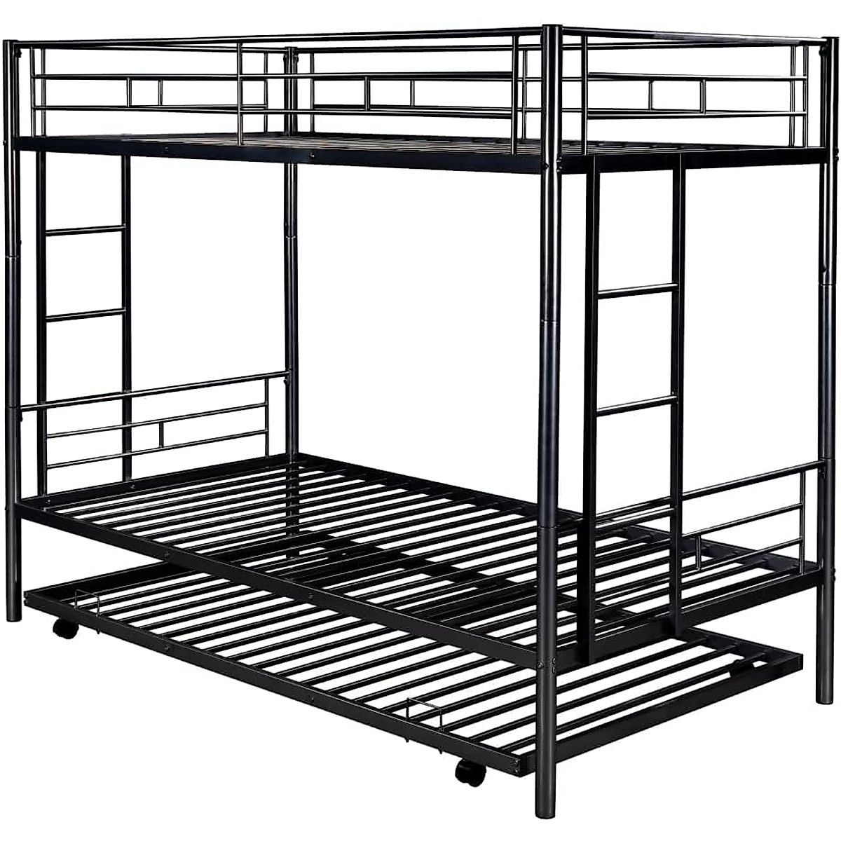 DaiNNCN Twin Over Twin Bunk Bed with Trundle,Can Be Divided Into 3 Bed Metal Heavy Duty for Kids Boys Girls Adults-Black