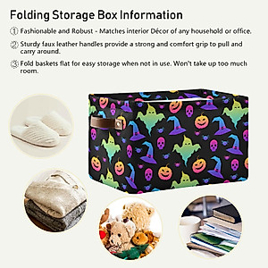 Foldable Storage Basket, Cube Organizer Bins Pumpkin Skull Spider Witch Rainbow Halloween Cube Bag Dual Handles for Closet Shelf