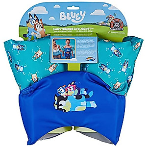 SwimWays Bluey Swim Trainer, US Coast Guard Approved Life Vest Kids Swim Vest, Arm Floaties & Life Jackets For Kids 33-55 Lbs, Bluey