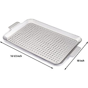 Nicunom 2 Pack BBQ Grilling Pan, Stainless Steel Grill Topper with Handles Non-Stick Barbecue Grill Work Grill Cookware for Meat, Vegetables & Seafood