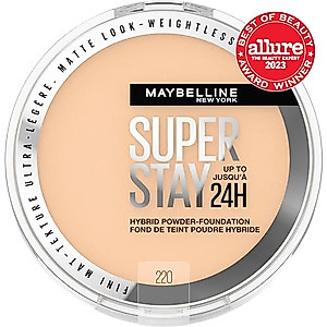 Maybelline Super Stay Up to 24HR Hybrid Powder-Foundation, Medium-to-Full Coverage Makeup, Matte Finish, 220, 1 Count