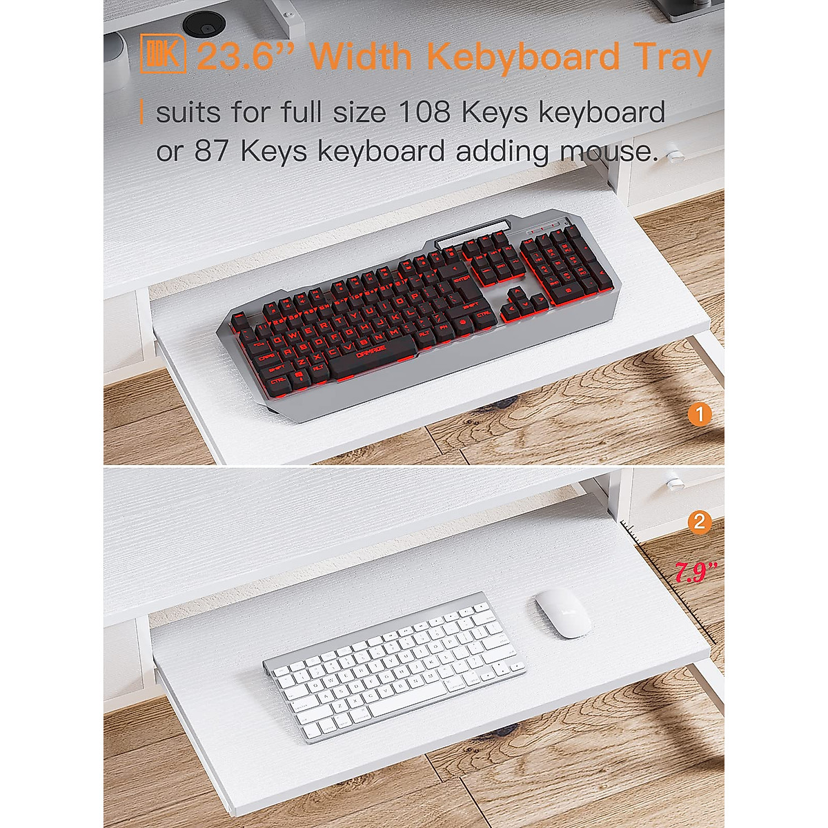 ODK Computer Desk with Keyboard Tray, 55 inch Office Desk with Drawers, Writing Desk with Monitor Shelf and Storage, Work Desk for Home Office/Bedroom, Bamboo