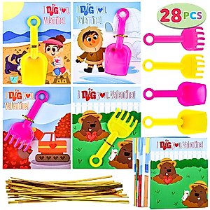 JOYIN 28 Packs Valentines Day Cards with Shovel Toys for Valentine Party Favor, Classroom Exchange Prize, Valentine’s Greeting Cards, Shovels and Rakes Beach Toys, “I DIG YOU Valentine”