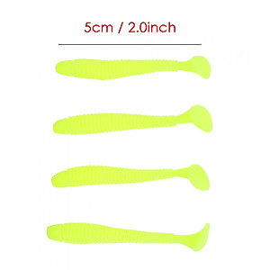 Fishing Soft Lures, 50PCS 5cm Soft Plastic Fishing Lures T Tail Grub Baits Soft Bionic Fishing Lure Fish Tackle Accessory Suitable for Fishing Lovers Outdoor(Yellow)