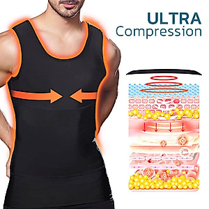 Cgtfy Gynecomastia Compress Tank Top For Men Slimming Body Shaper Vest Chest Abdomen Compression Tank Top (Blue,XXL/3XL)