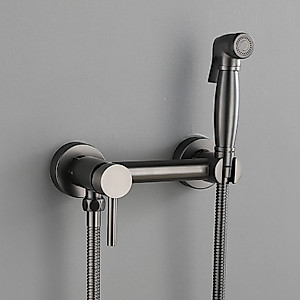 MINJING Gray Handheld Bidet Sprayer for Toilet, Brass Cloth Diaper Sprayer Kit Wall Mounted Bidet Sprayer Set Single Handle Toilet Bidet Sprayer Kit with 150cm Shower Hose