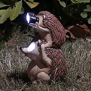 Juliahestia Garden Statues Hedgehog Yard Decor Solar Animal Outdoor Lawn Outside Decorations Patio Ornaments Porch Waterproof Funny Sculptures Cute Figurines Gifts