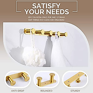 Angle Simple Towel Hook Rack Brushed Gold, SUS304 Stainless Steel Bathroom Hook Rail 5 Hooks, Utility Kitchen Towel Holder, Wall Mount