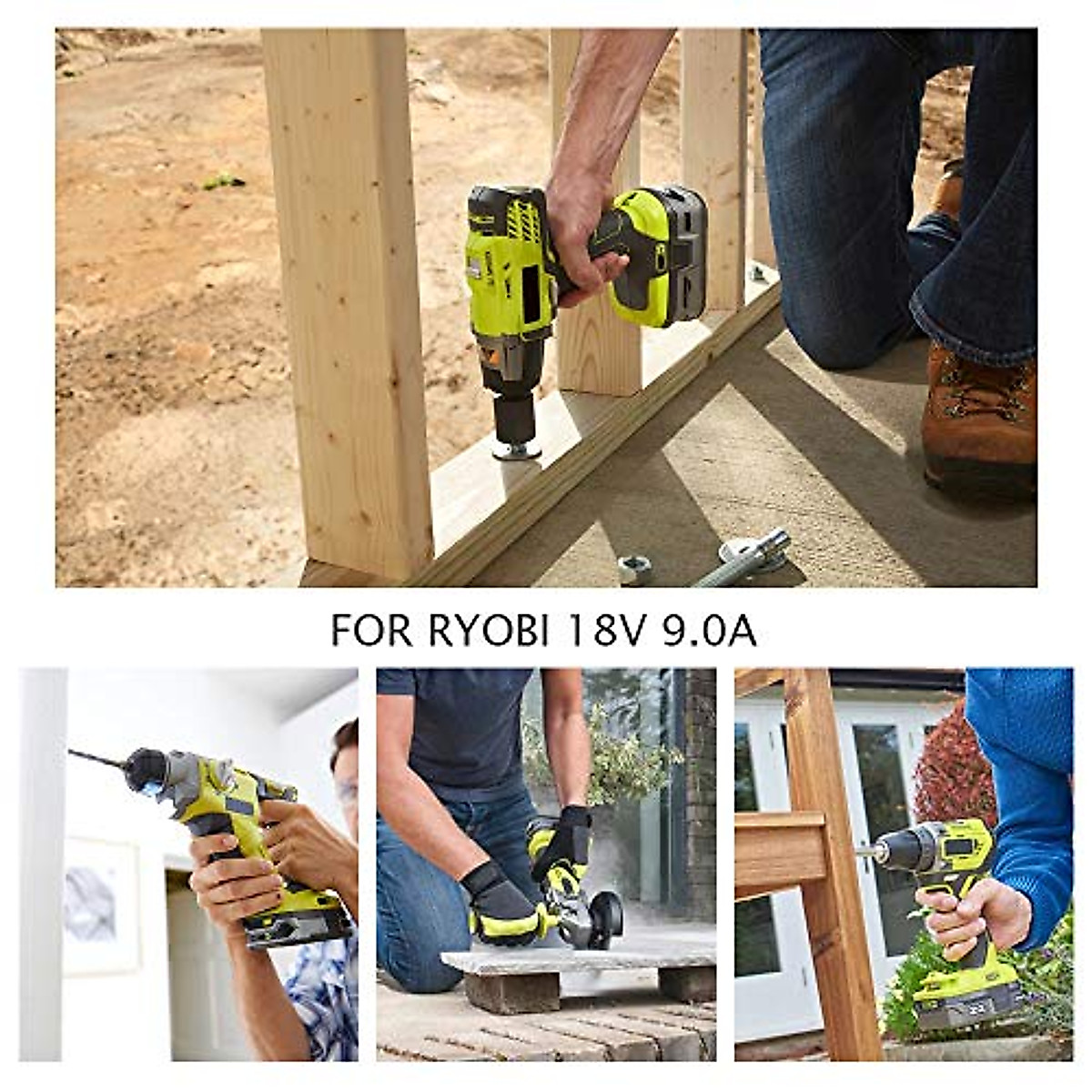 Jialitt 9.0Ah Li-ion P108 Replacement Battery for Ryobi 18V ONE+ P102 P103 P105 P107 P108 P109 Cordless Tool Battery with LED Indicator