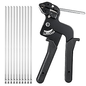 Cable Tie Gun Tool Kit, Metal Cable Zip Ties Tensioning and Cutting Tool with 200pcs Zip Ties, Metal Zip Tensioner with Built-in Cutter for Outdoor and Indoor Use