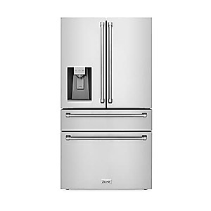 ZLINE 36" 21.6 cu. ft Freestanding French Door Refrigerator with Water and Ice Dispenser in Fingerprint Resistant Stainless Steel (RFM-W-36)
