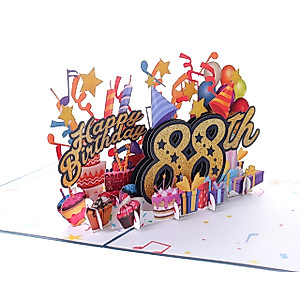 iGifts And Cards Happy 88th Blue Birthday 3D Pop Up Greeting Card – Awesome 88 Birthday Card For Man, Woman, Happy Eighty Eight Birthday Gift For Dad, Mom, Husband, Wife, 5" X 7"