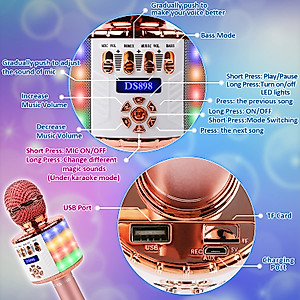 Bluetooth Karaoke Microphone Wireless Microphone for Kids Aldult with LED Lights,3in1 Portable Handheld Karaoke Mic Speaker Machine Birthday Home Party