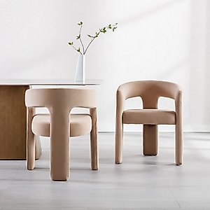 Wahson Velvet Modern Dining Chairs, Set of 2 Upholstered Barrel Dining Chair, Assembled Accent Armchairs with Open Back for Dining Room/Living Room, Khaki