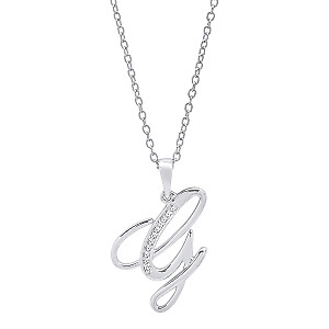 Dazzlingrock Collection 0.05 Carat (Ctw) Round Diamond Fancy Letter 'G' Initial Pendant for Mother's Day, Sterling Silver