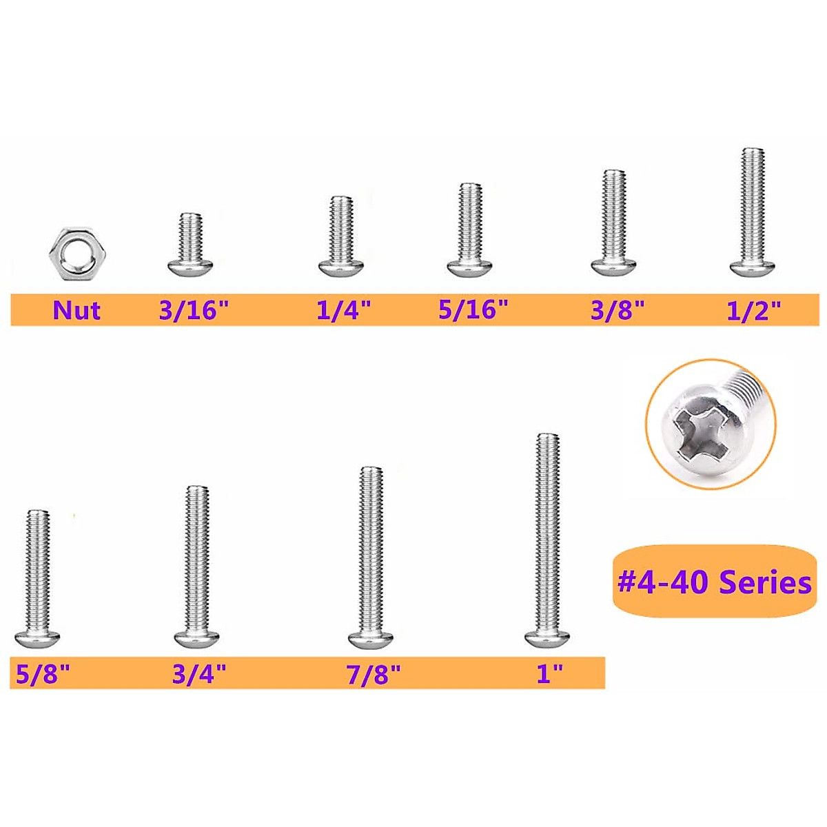 Elantek #4-40 UNC 304-Stainless Steel Phillips Pan Head Machine Screws Nuts Assortment Kit